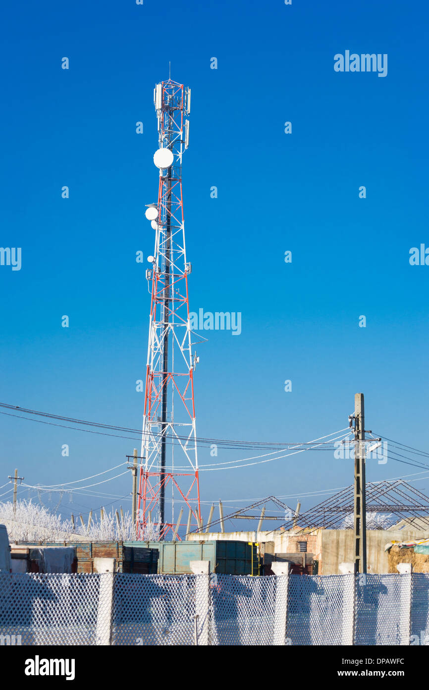 Frosty radio tower on a winter morning Stock Photo - Alamy