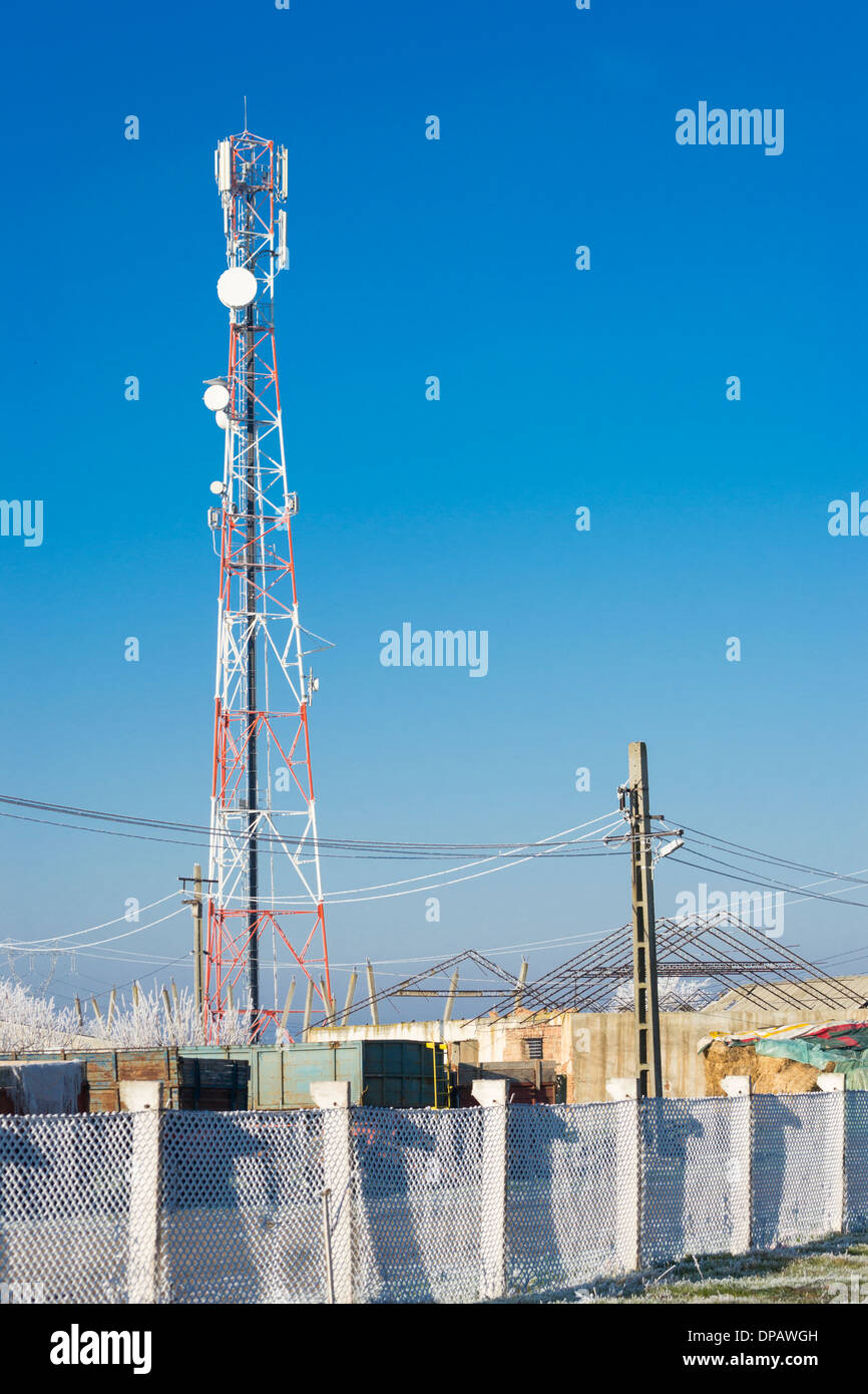 Frosty radio tower on a winter morning Stock Photo - Alamy