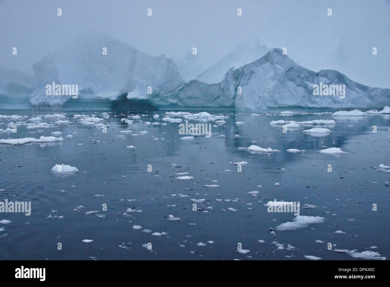 Iceberg in the fog in Disko Bay, Ilulissat, West Greenland Stock Photo ...