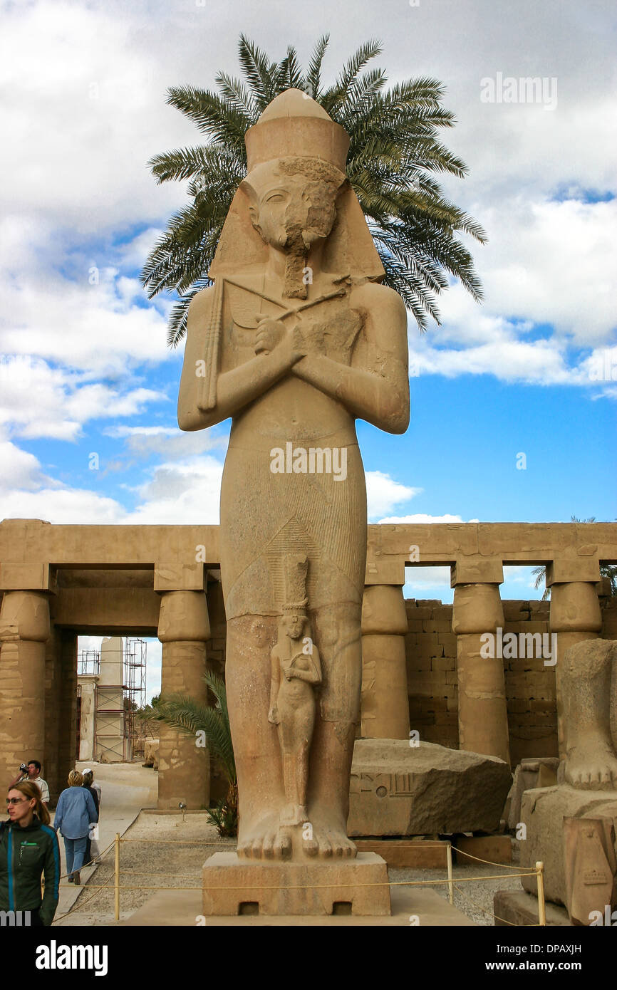 Pharaoh obscuring most of palm tree at Karnak Temple in Luxor, Egypt ...