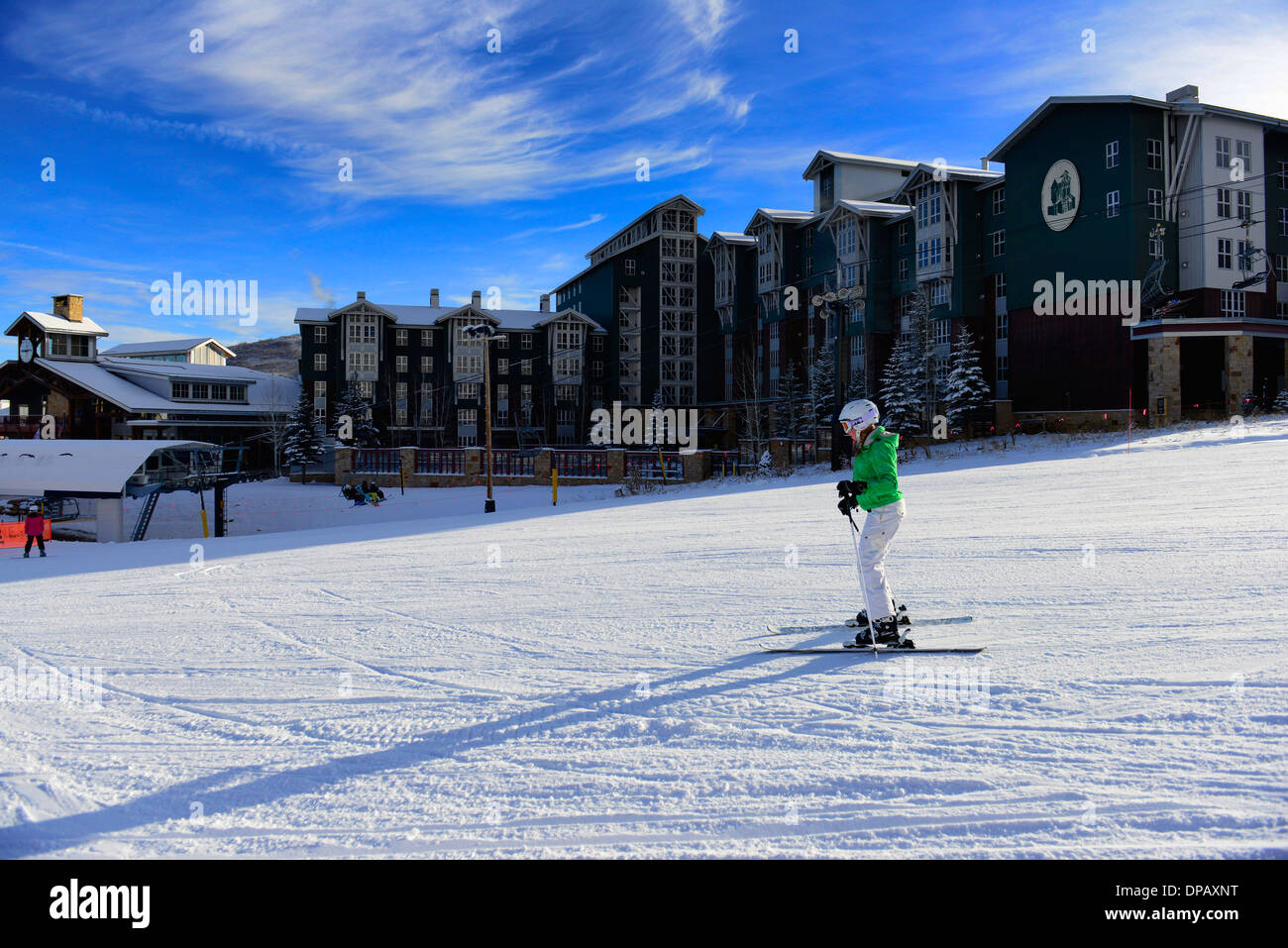 Skiing down the slopes of the Park City Mountain resort in Utah Stock ...