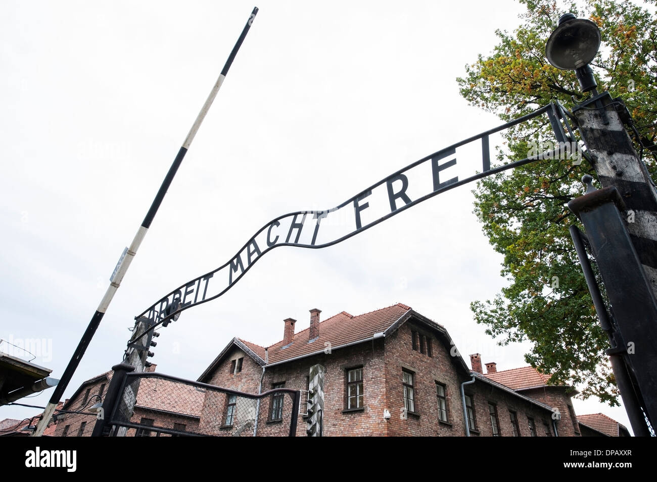 Main Gate, "Work will set you free" signage, Auschwitz concentration ...