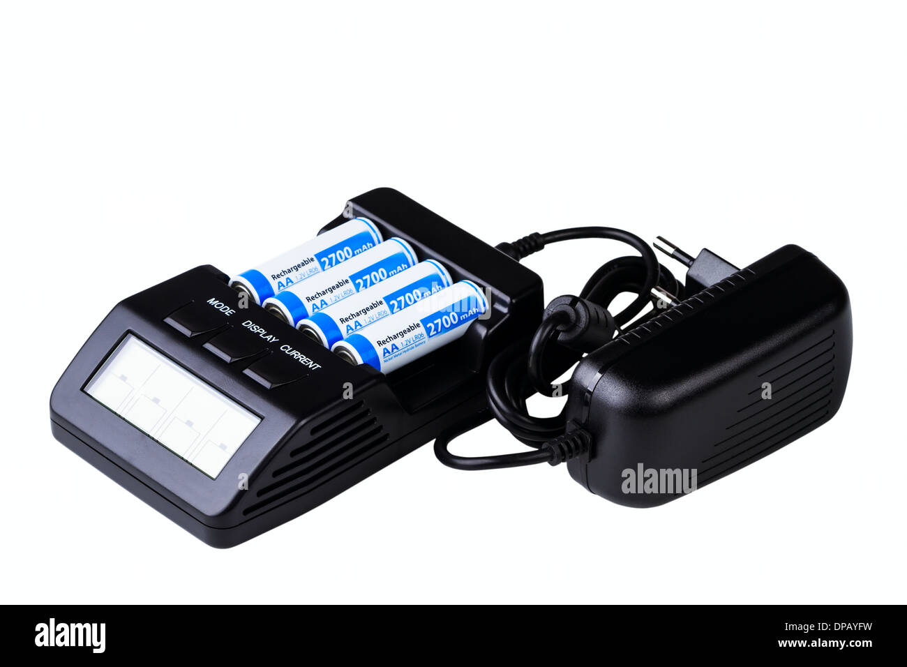 smart charger with 4 batteries isolated on white background Stock Photo ...