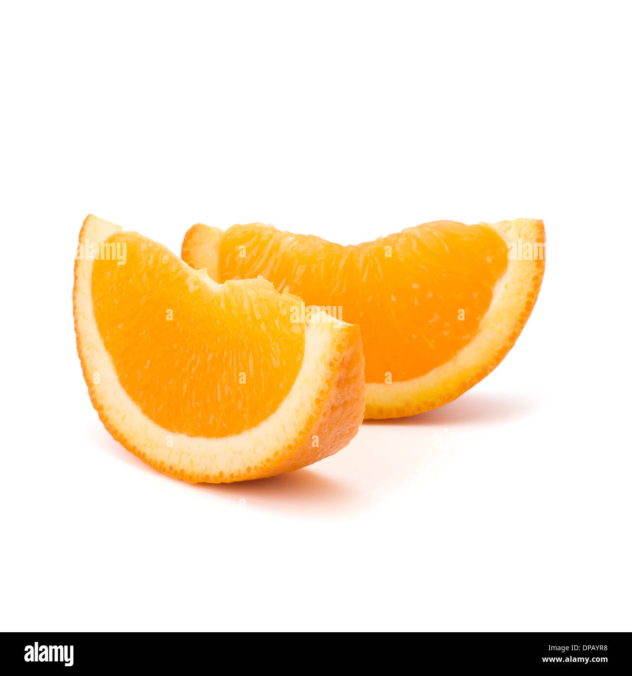 Sliced orange fruit segments isolated on white background Stock Photo ...
