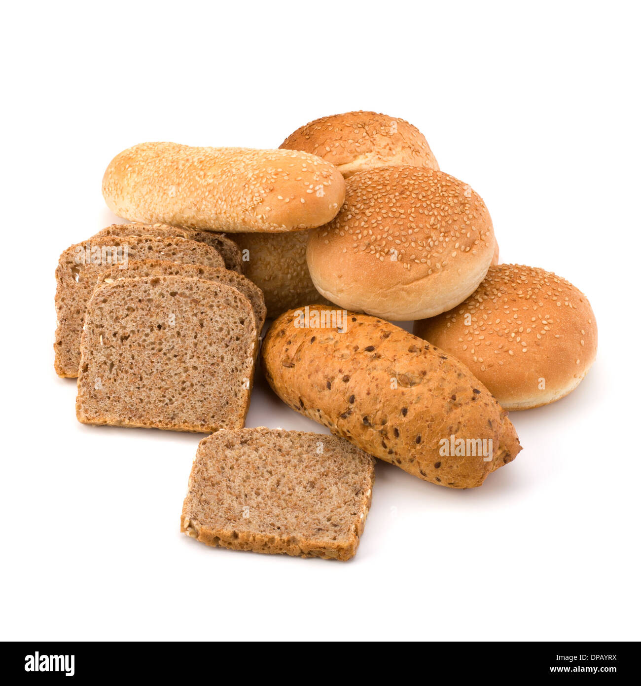 Bread loafs and buns variety isolated on white background Stock Photo ...