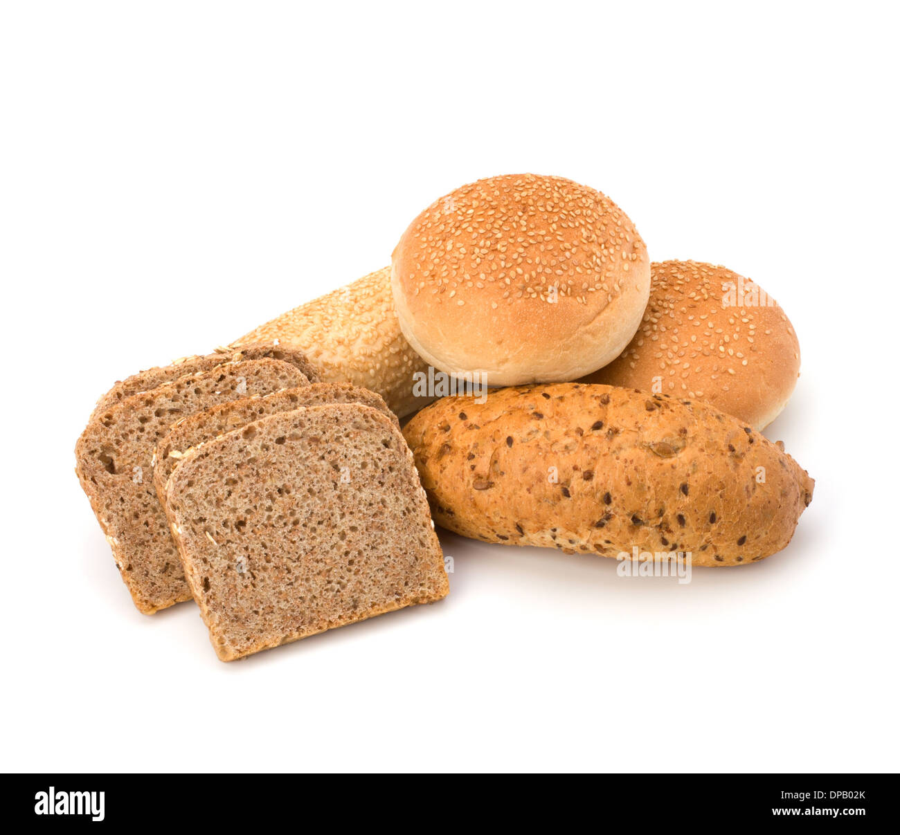 Bread loafs and buns variety isolated on white background Stock Photo ...
