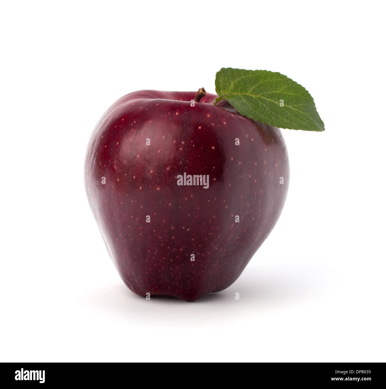 Sweet red apple with green leaf isolated on white background Stock ...