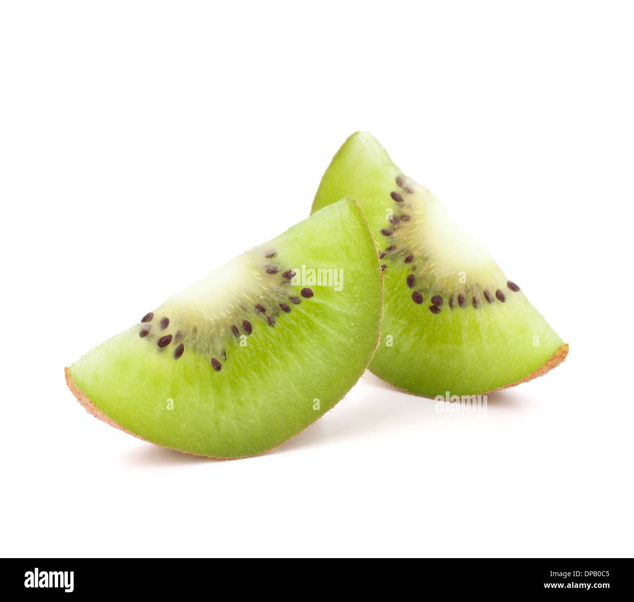 Two kiwi fruit sliced segments isolated on white background cutout ...