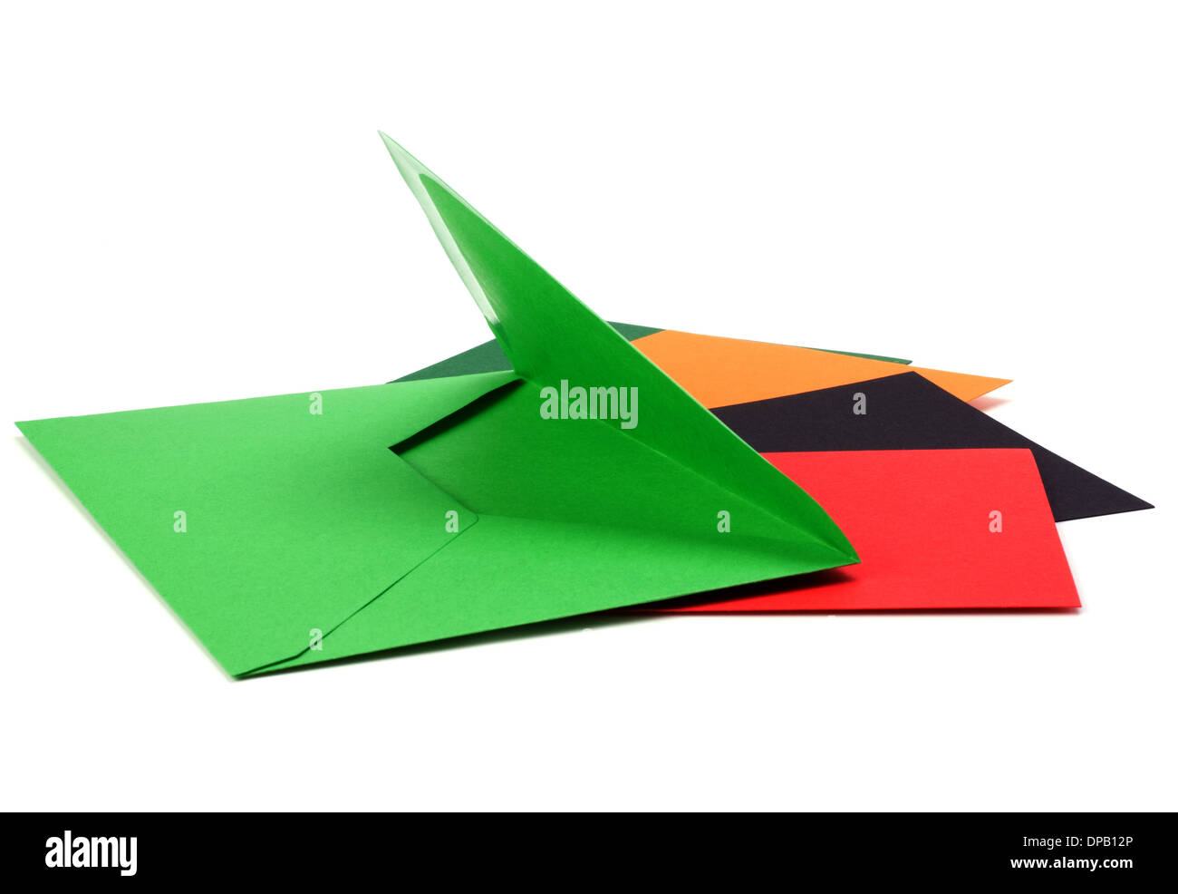 green envelope with cards isolated on white background Stock Photo - Alamy