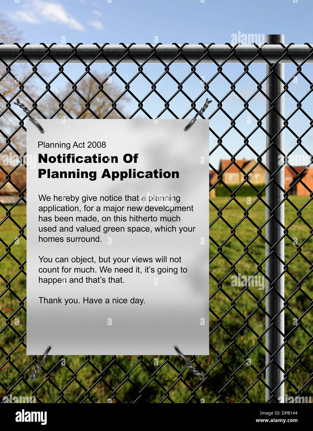 Notification Of Planning Application notice, fixed on wire fencing on ...