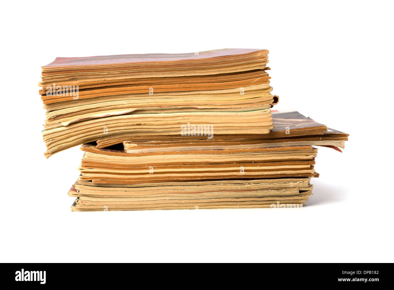 tattered journals stack isolated on white background Stock Photo - Alamy