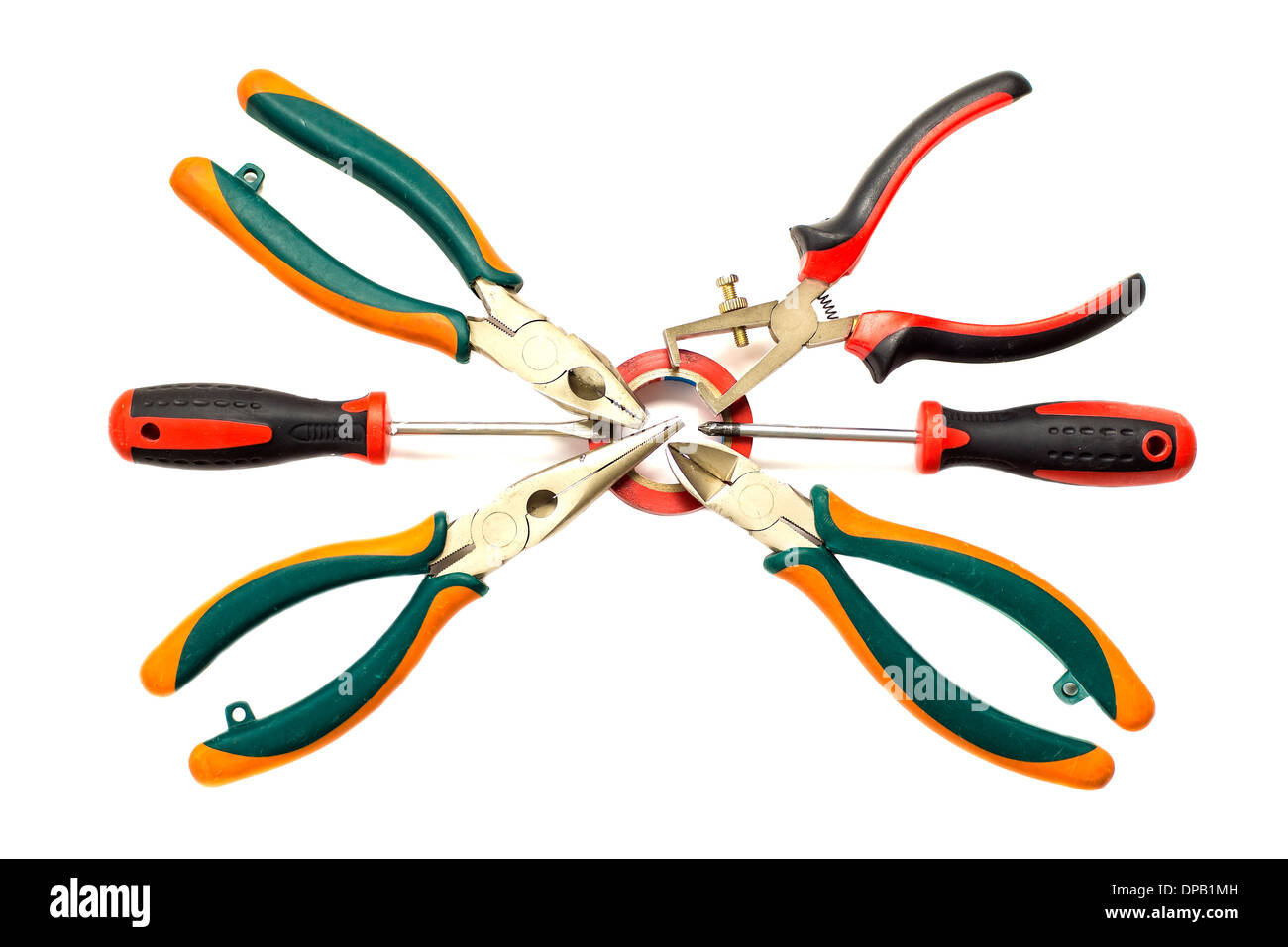 Electrician used tools on white background Stock Photo - Alamy