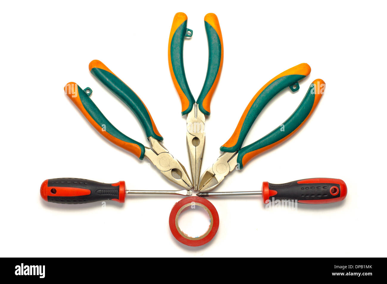 Electrician used tools on white background Stock Photo - Alamy