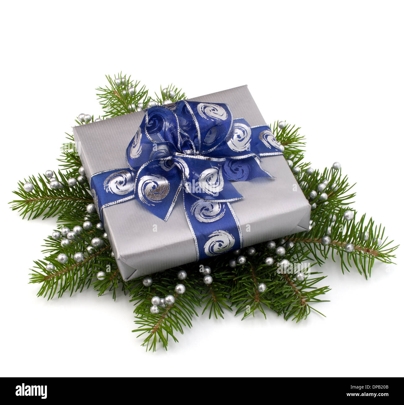 Silver gift box isolated on white background Stock Photo - Alamy