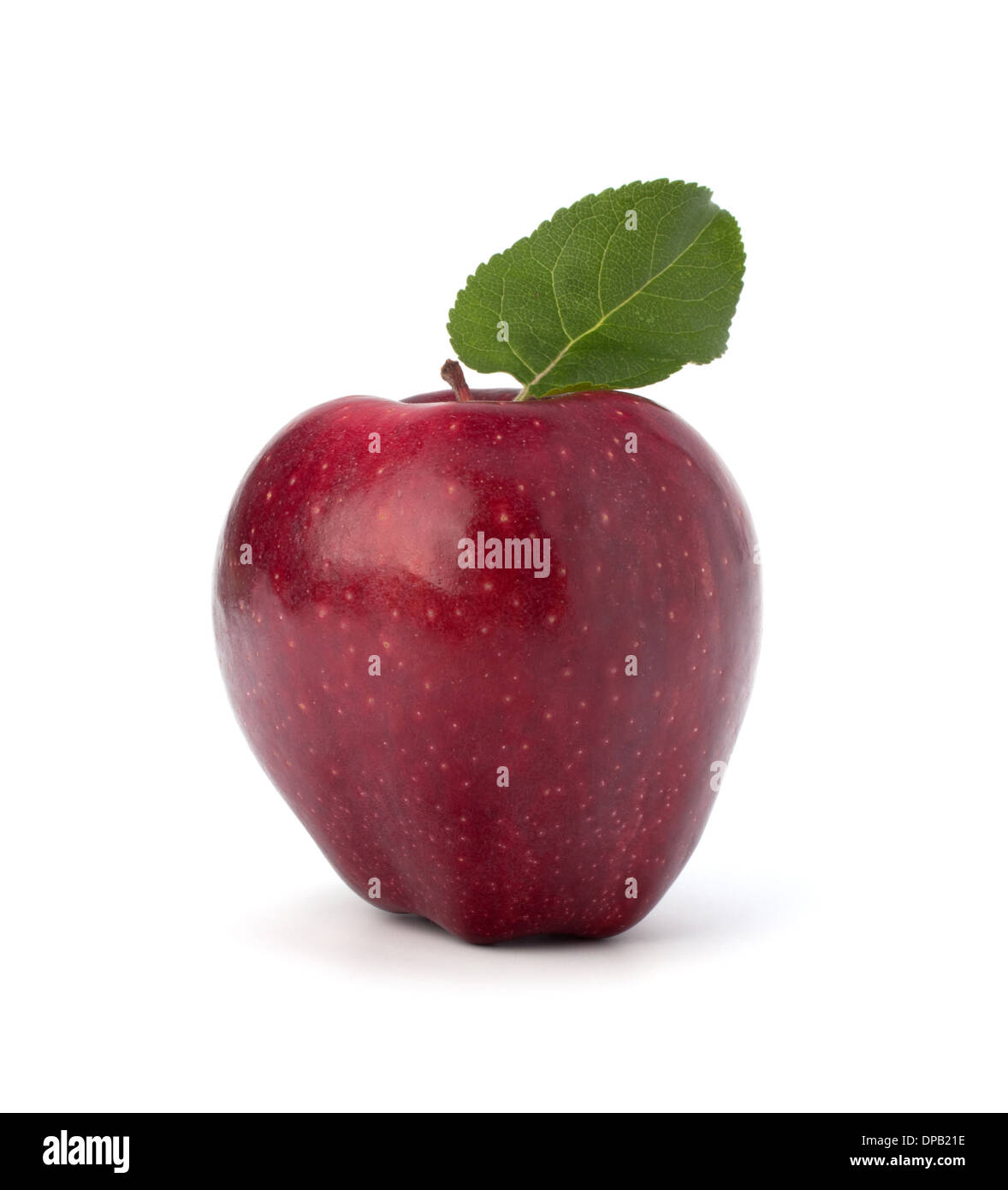 Sweet red apple with green leaf isolated on white background Stock ...