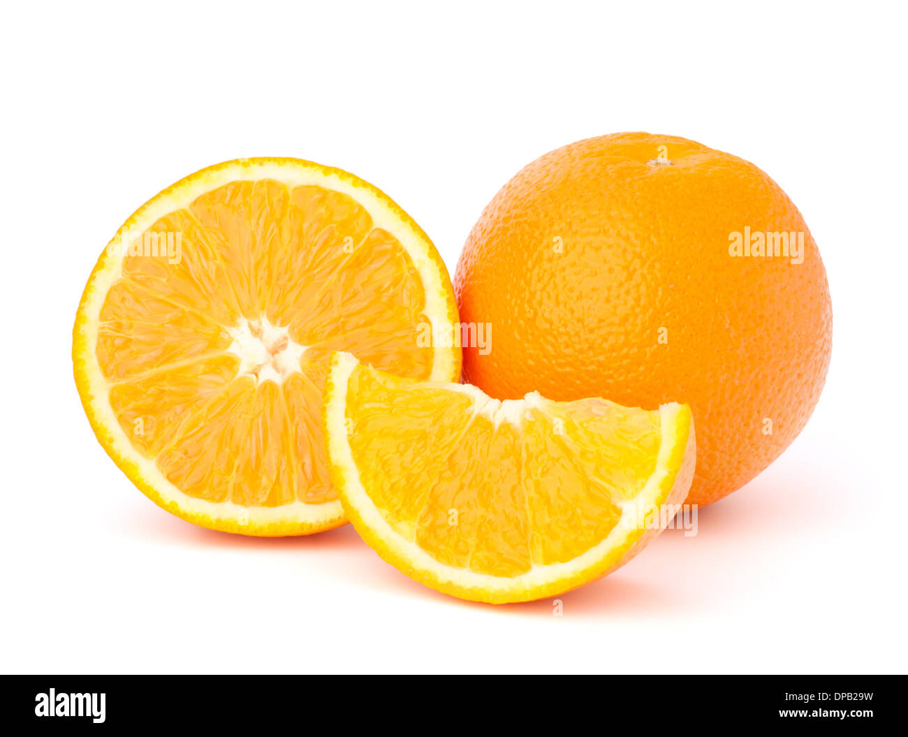 Sliced orange fruit segments isolated on white background Stock Photo ...