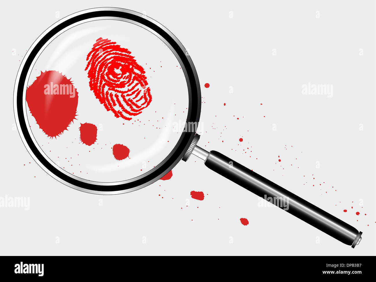 A magnifying glass examining a finger print and blood splatter Stock ...