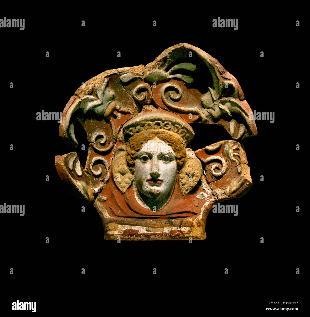 Antefix ( architectural element ) Woman head nimbus plant motifs 4 Cent ...