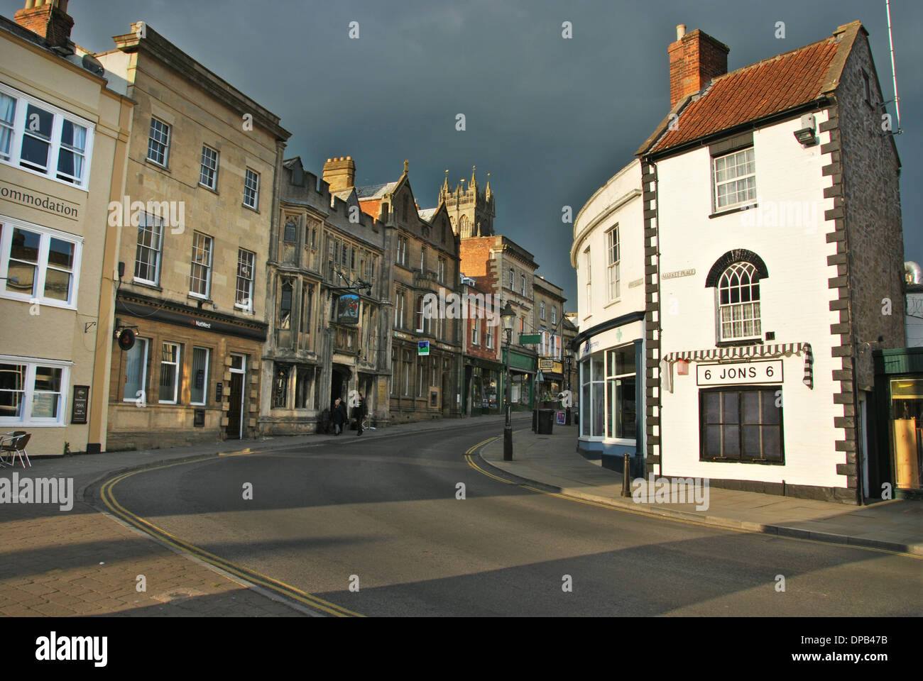 Market Place and Glastonbury High Street Somerset England Stock Photo ...