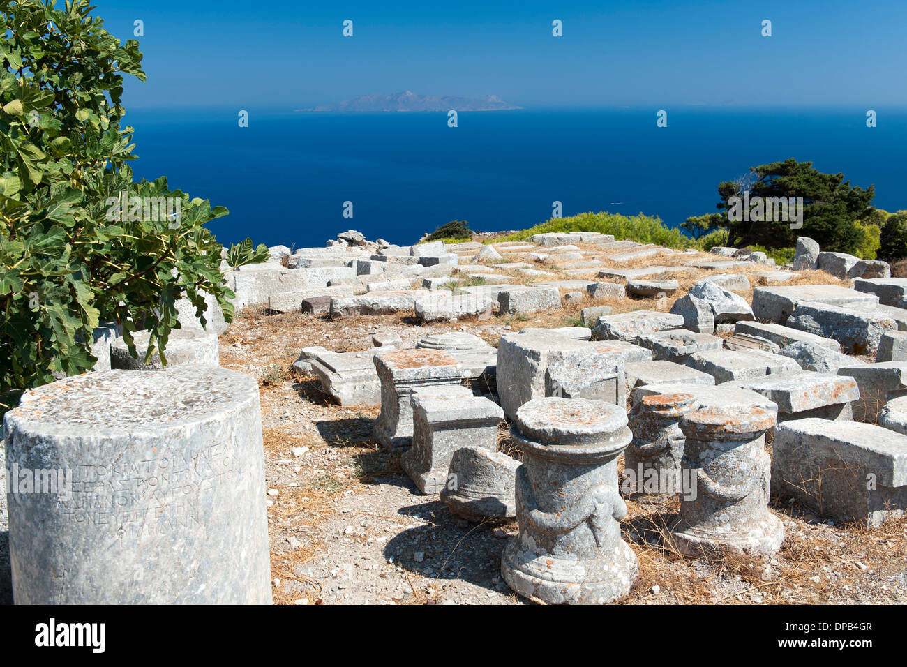 The ruins of Ancient Thira on the summit of Messavouno mountain on the ...