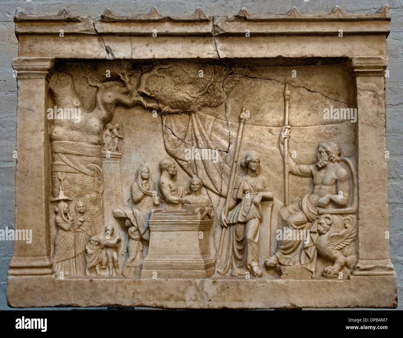 God and goddess on throne sacred platane column little statues of the ...