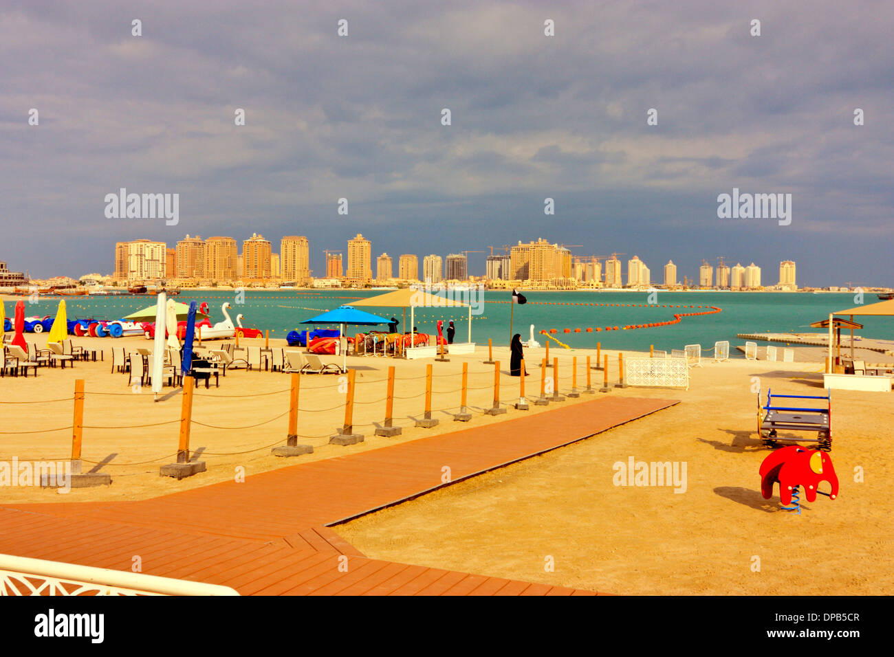 View across Katara Beach towards The Pearl Residential Development ...
