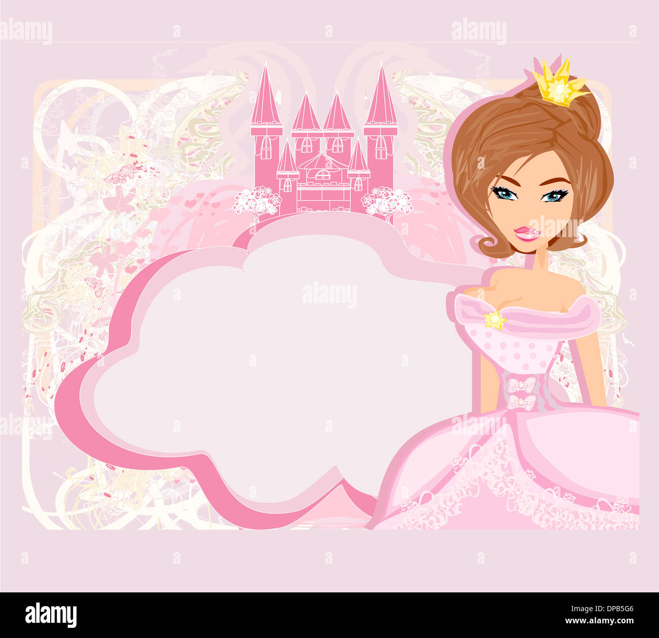 decorative frame with beautiful princess and pink castle Stock Photo ...