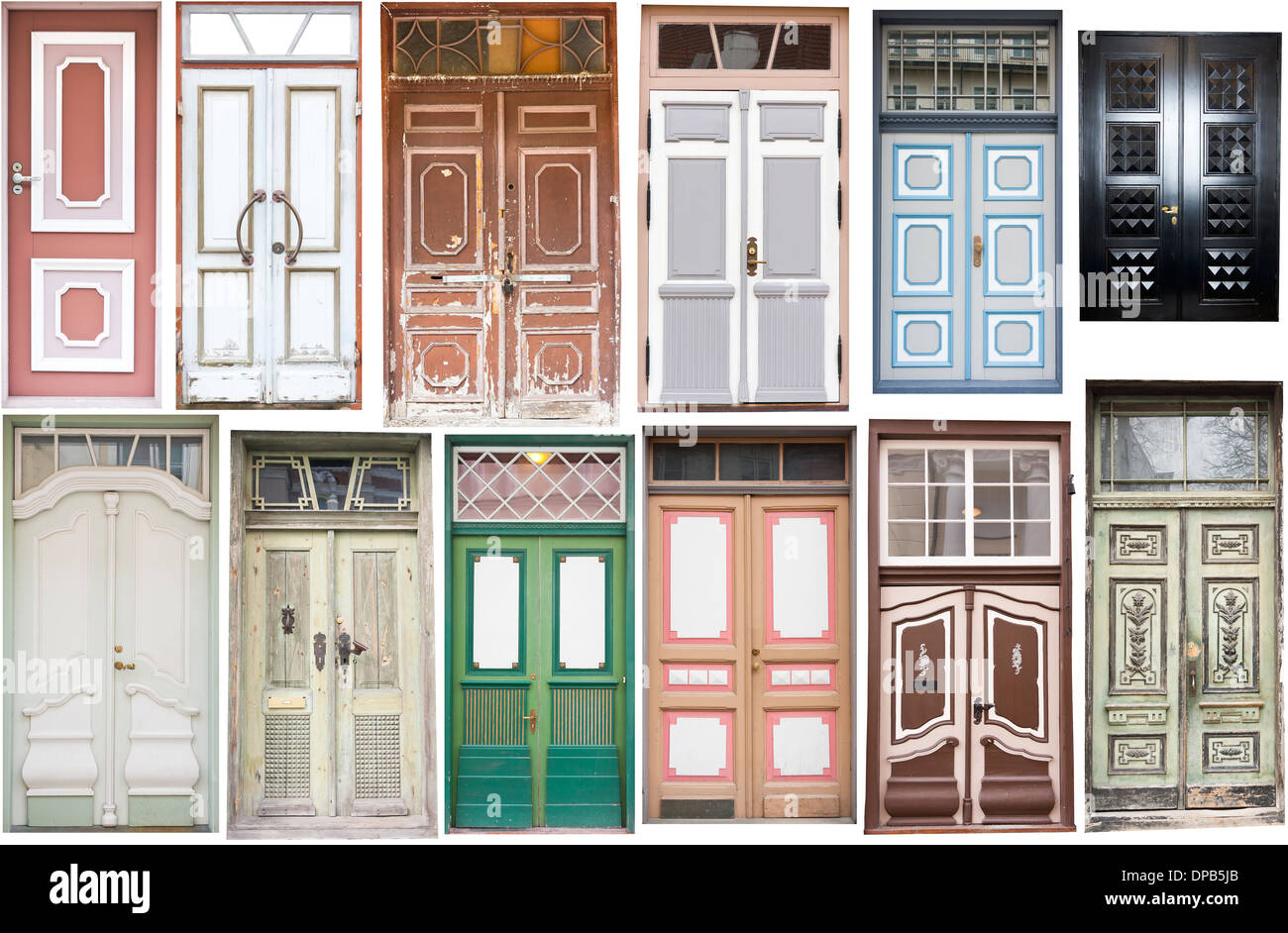 Set of several different colorful old style front doors Stock Photo - Alamy
