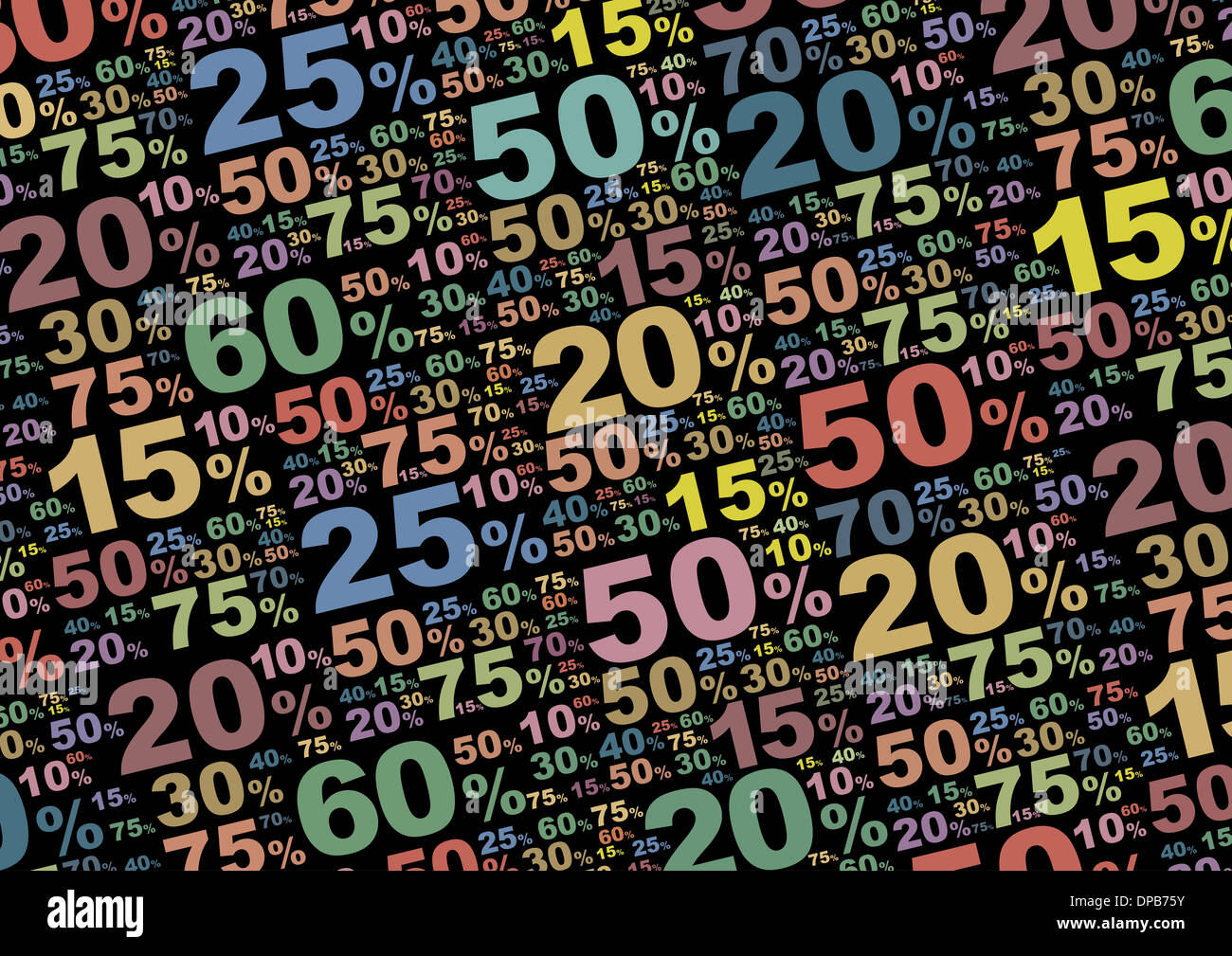 Sale Background - Various Colour Percentage Signs on Black Background ...