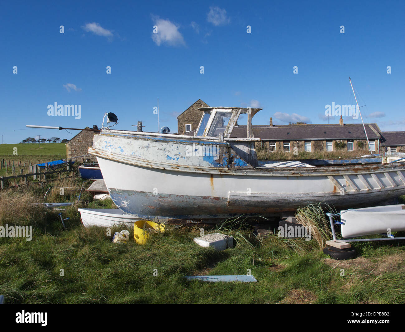 Fishing boat stored at Boulmer, Northumberland, England Stock Photo - Alamy