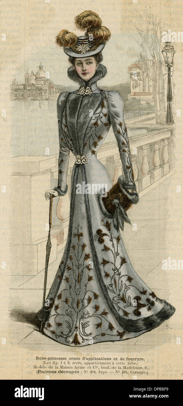 Fur Trim Gown 1899 Stock Photo - Alamy
