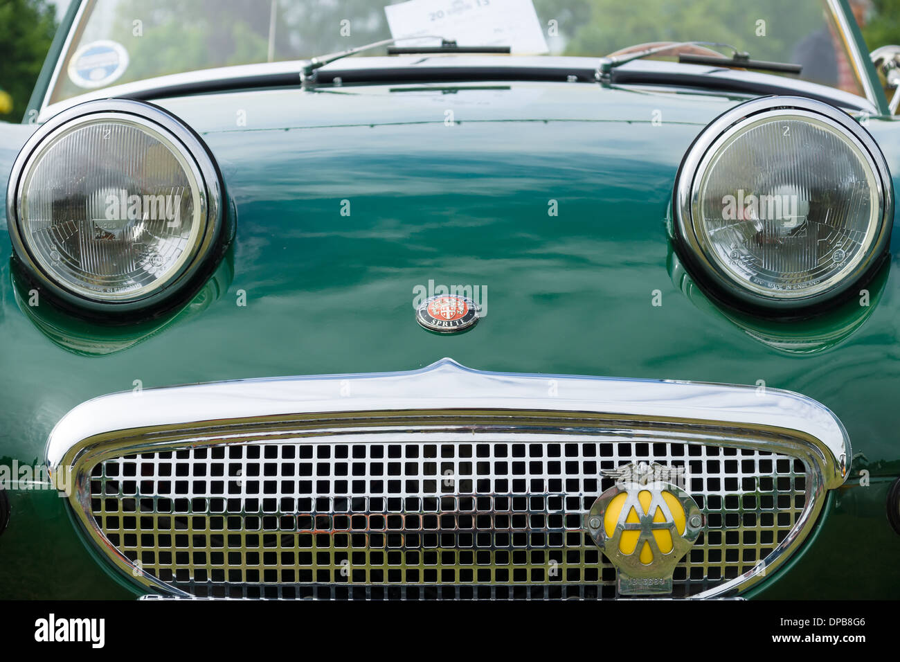 The two-door roadster, sports car Austin-Healey Sprite, front view ...