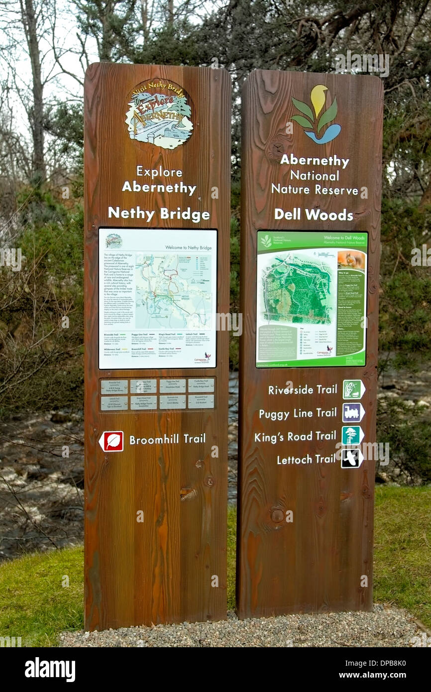 Sign boards for paths around Nethy Bridge and Dell Woods, Abernethy ...