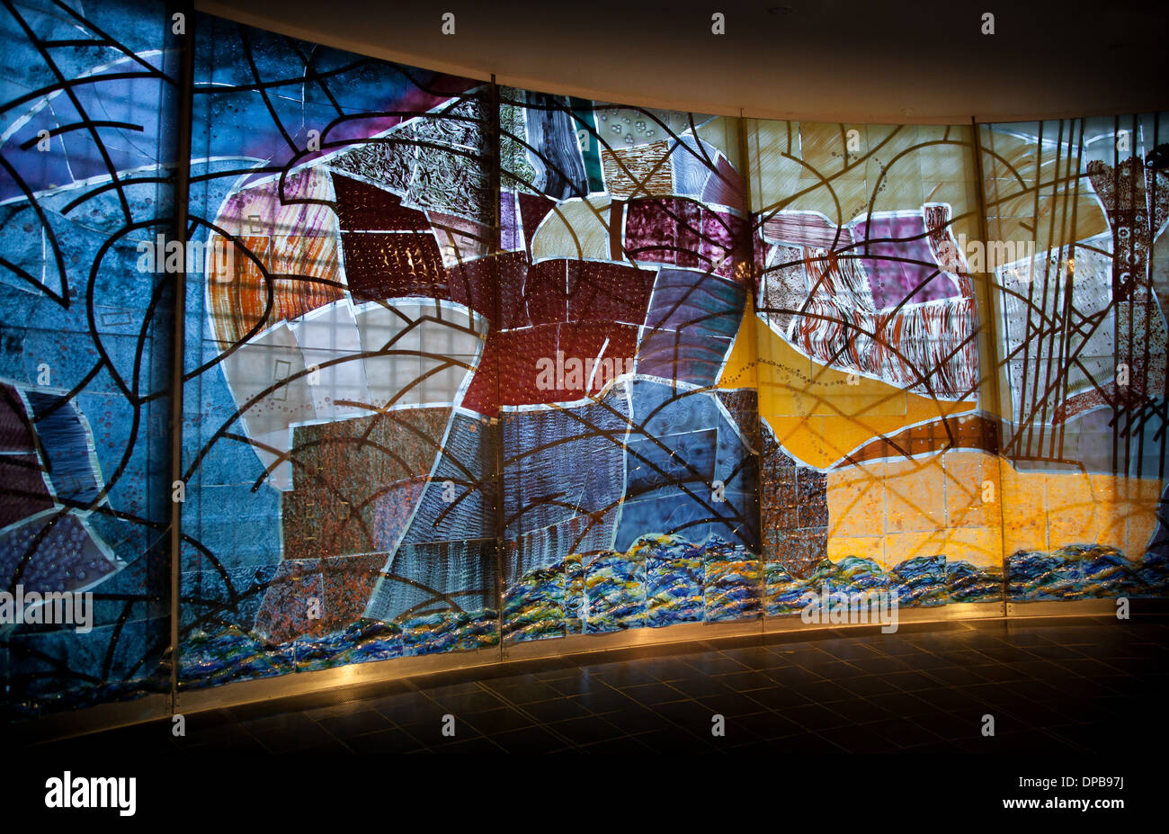 "The Journey" a glasswork window at the reception area of the Blasket ...