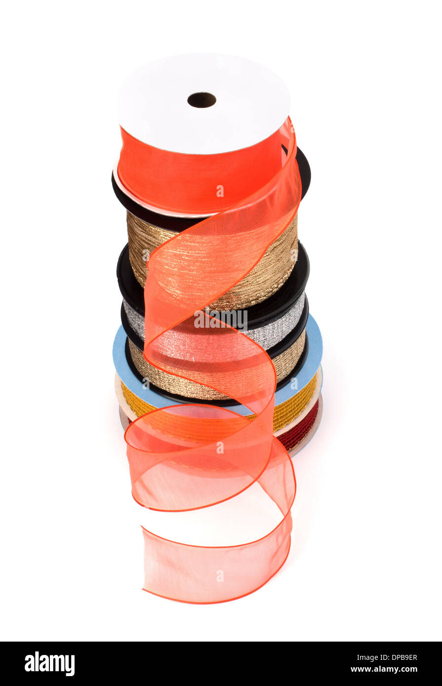 Festive ribbons stack isolated on white background Stock Photo - Alamy