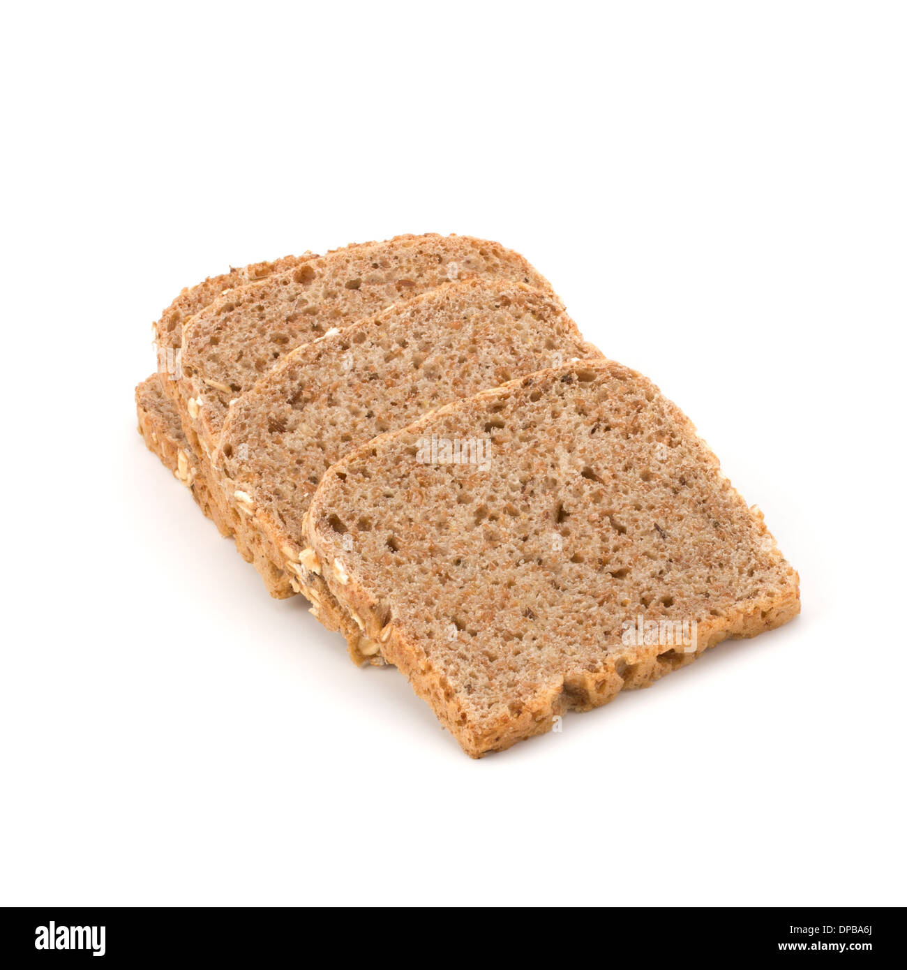 Healthy bran bread slices with rolled oats isolated on white background ...