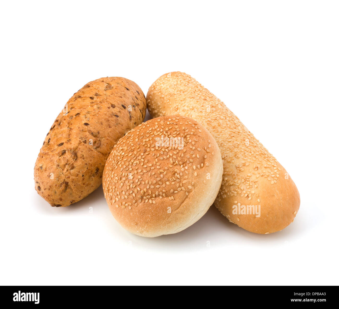 Bread loafs and buns variety isolated on white background Stock Photo ...