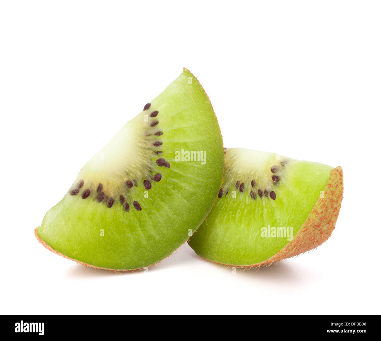 Two kiwi fruit sliced segments isolated on white background cutout ...