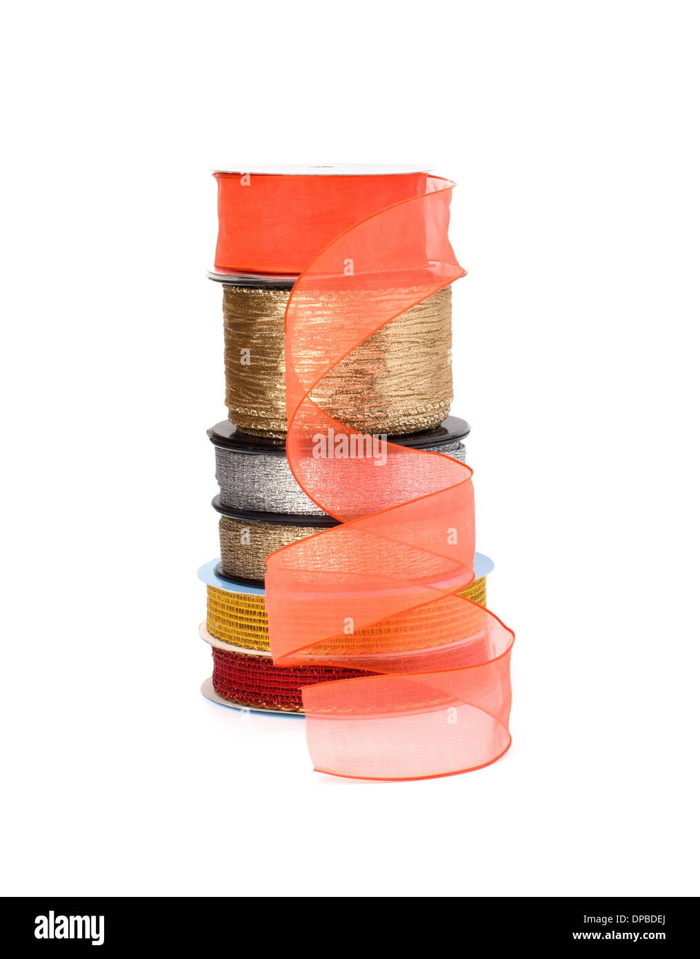 Festive ribbons stack isolated on white background Stock Photo - Alamy