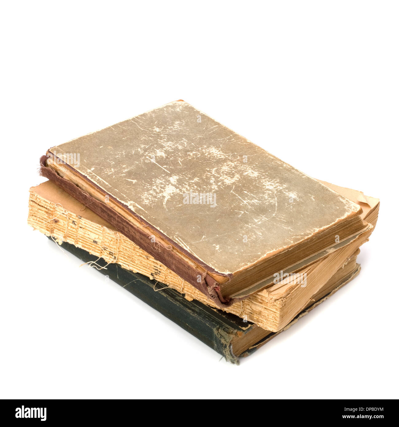 tattered book stack isolated on white background Stock Photo - Alamy
