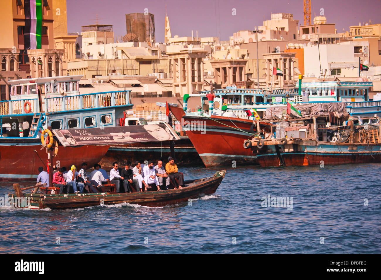 View of Abra ferry on Creek in Old Dubai in United Arab Emirates UAE ...