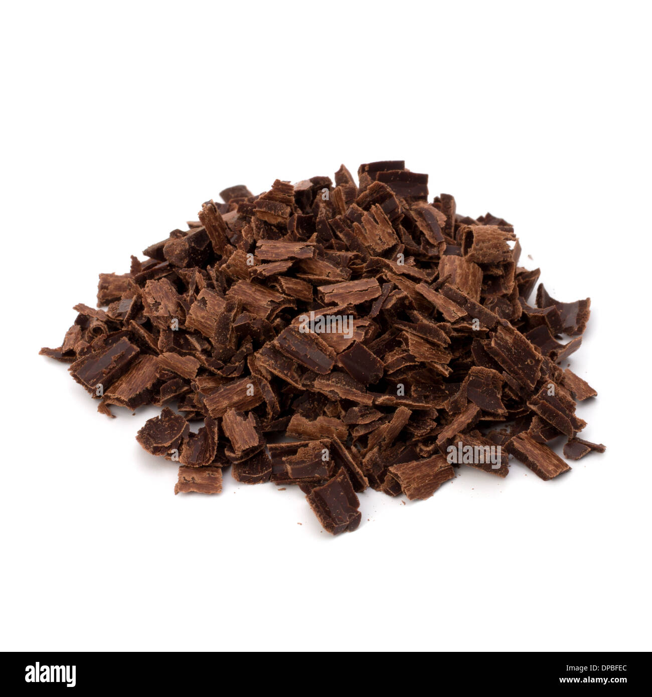 Crushed chocolate shavings pile isolated on white background Stock ...