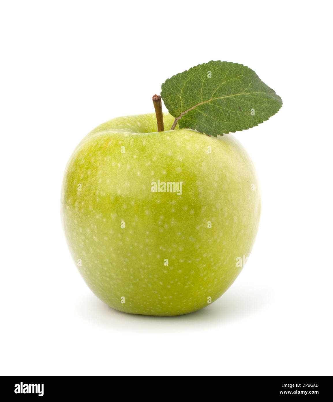 Sweet green apple with leaf isolated on white background Stock Photo ...