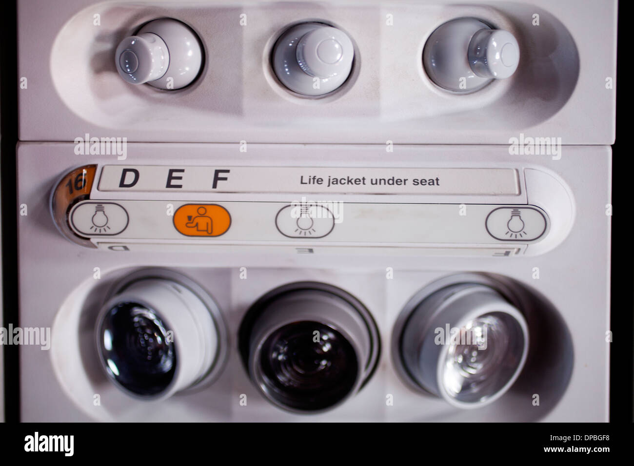 Lighting and air control buttons on the plane Stock Photo - Alamy