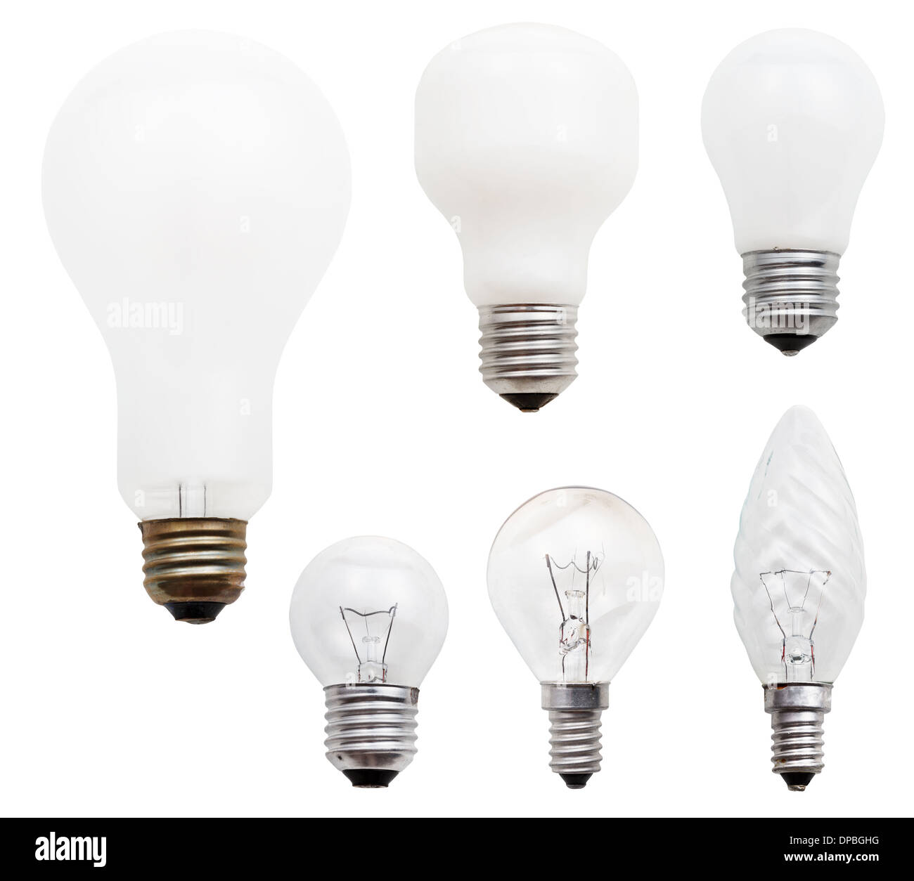 set of usual incandescent light bulbs isolated on white background ...