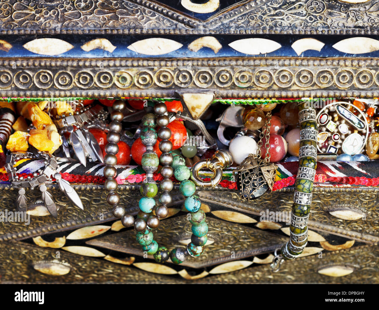 antique jewelry in ancient treasure chest close up Stock Photo - Alamy