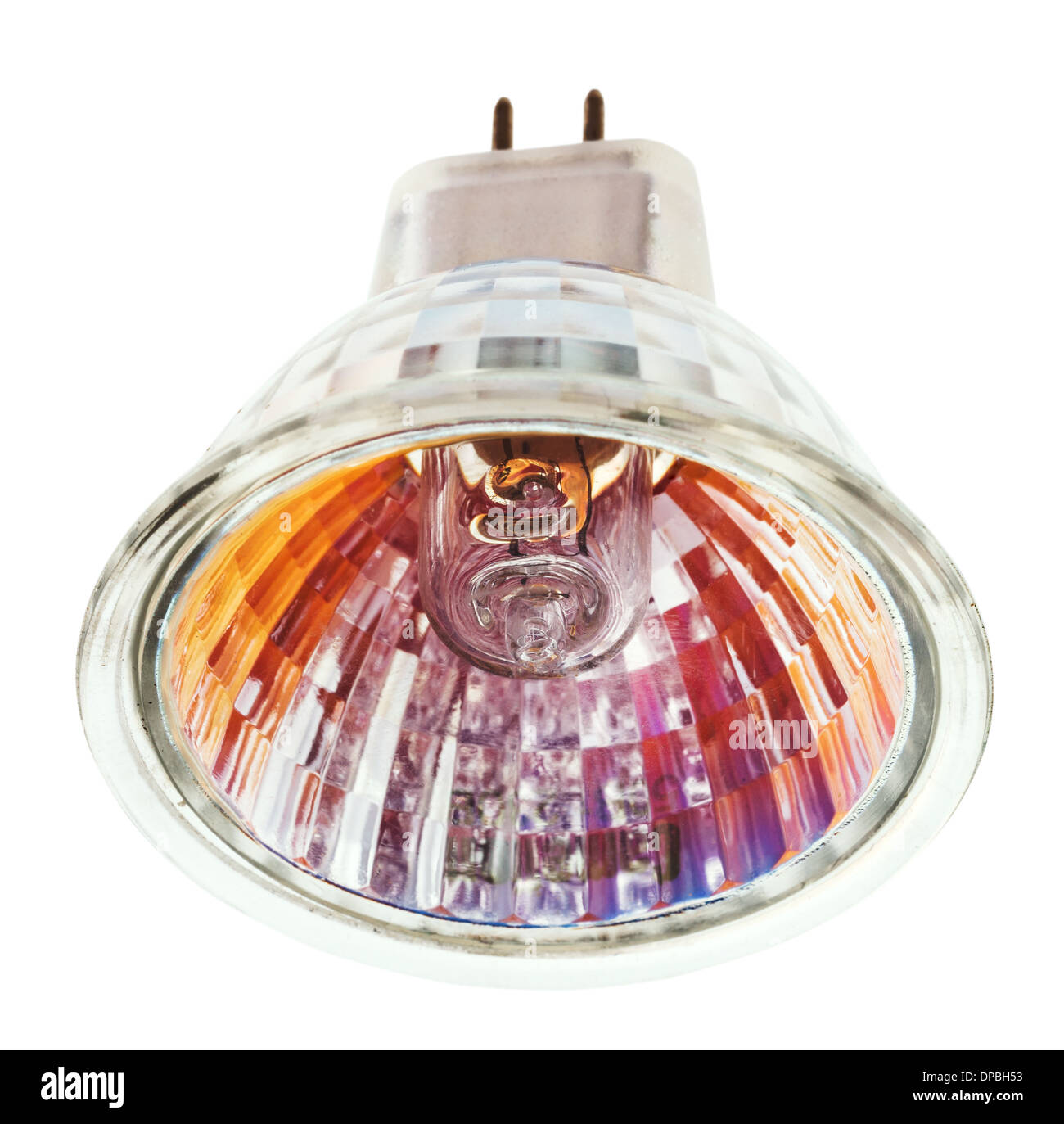 multifaceted reflector (MR) halogen light bulb isolated on white ...