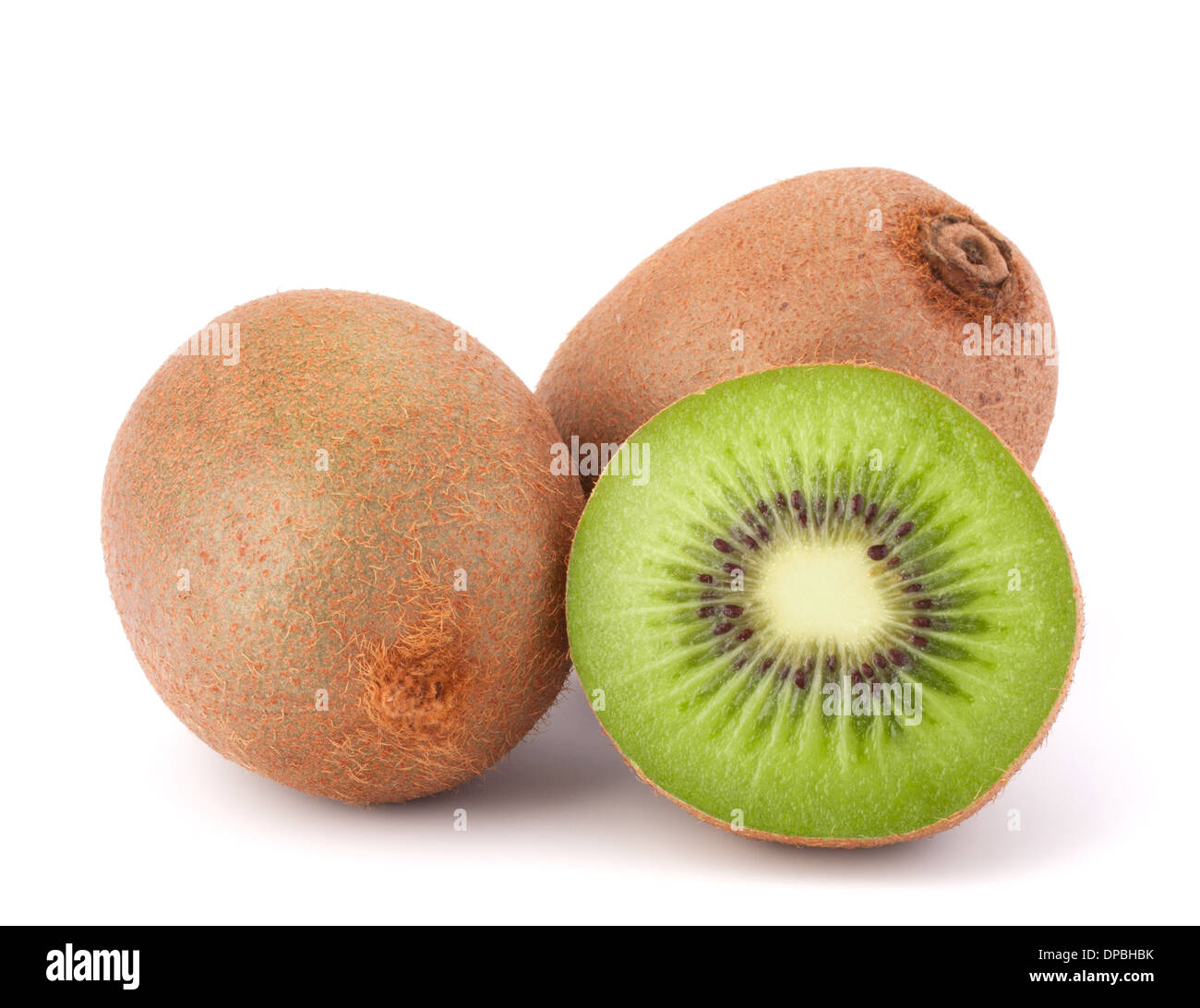 Whole kiwi fruit and his segments isolated on white background cutout ...