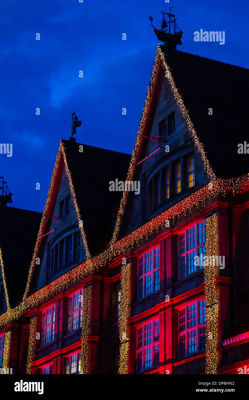 Christmas shopping, colorful illuminated facade of the department store ...