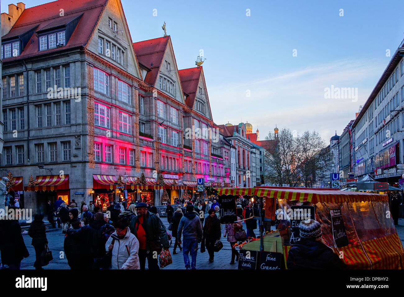 Christmas shopping, colorful illuminated facade of the department store ...